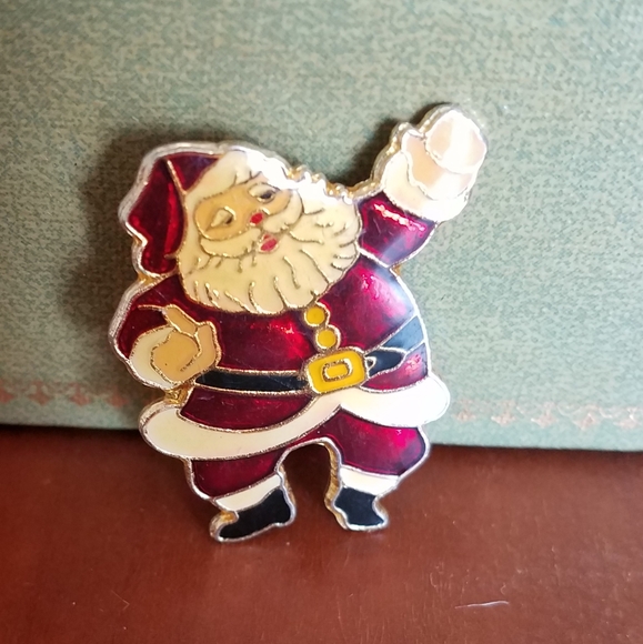 Vintage | Jewelry | Vintage Enamel Santa Brooch | Poshmark